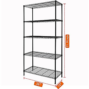 5-Shelf Adjustable Heavy Duty Storage Shelving Unit, Metal Organizer Wire Rack for Laundry Bathroom Kitchen Pantry Closet, Black
