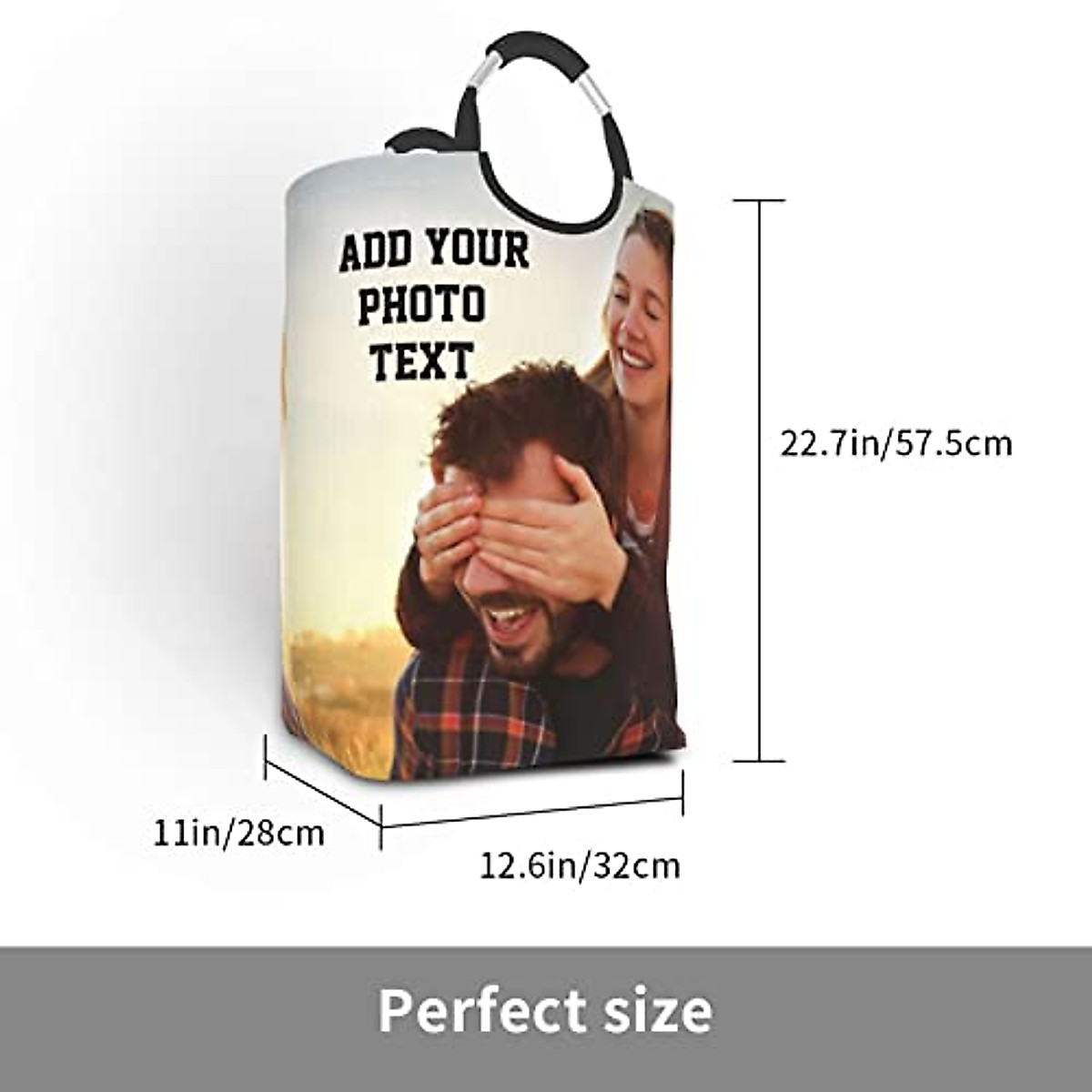 Personalized Hampers Custom Laundry Basket with Name, Customized Dirty Clothes Hamper with Photo/Text for Boys Girls Women Men, Collapsible Storage Basket with Handle for Bedroom, 22.7 x 12.6 in