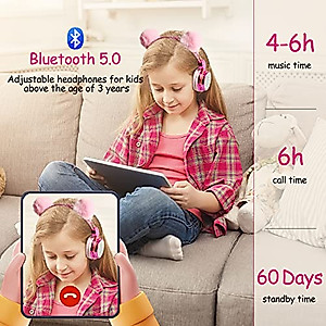 SVYHUOK Unicorn Kids Bluetooth Headphones for Girls, Wireless Headset with Microphone for Teens, Safe Volume Limited 85db POM Cat Ear Over-Ear HD with Mic for School/Tablet/Birthday Xmas Gift
