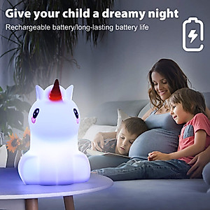 Yuede Night Lights for Kids Room, LED USB Rechargeable Silicone Night Lights with Touch Sensor and Remote Control -9 Color Changing Glow Soft Gifts for Baby (Cute Animal)