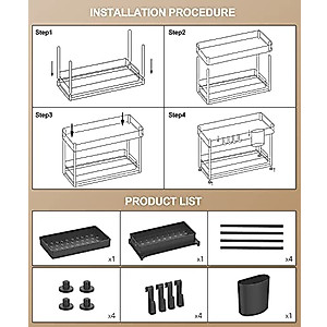MERRYBOX 2 Pack Under Sink Organizers and Storage, Sliding Under Bathroom Cabinet Organizer, 2 Tier Kitchen Under Sink Organizer Pull Out Drawer with 8 Hooks, 2 Hanging Cups, 8 Non-Slip Feet, Black