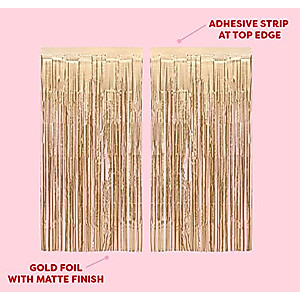 xo, Fetti Party Decorations Matte Gold Fringe Foil Curtain - Set of 2 | Bachelorette, Bridal Shower Backdrop, Wedding, Birthday Photo Booth