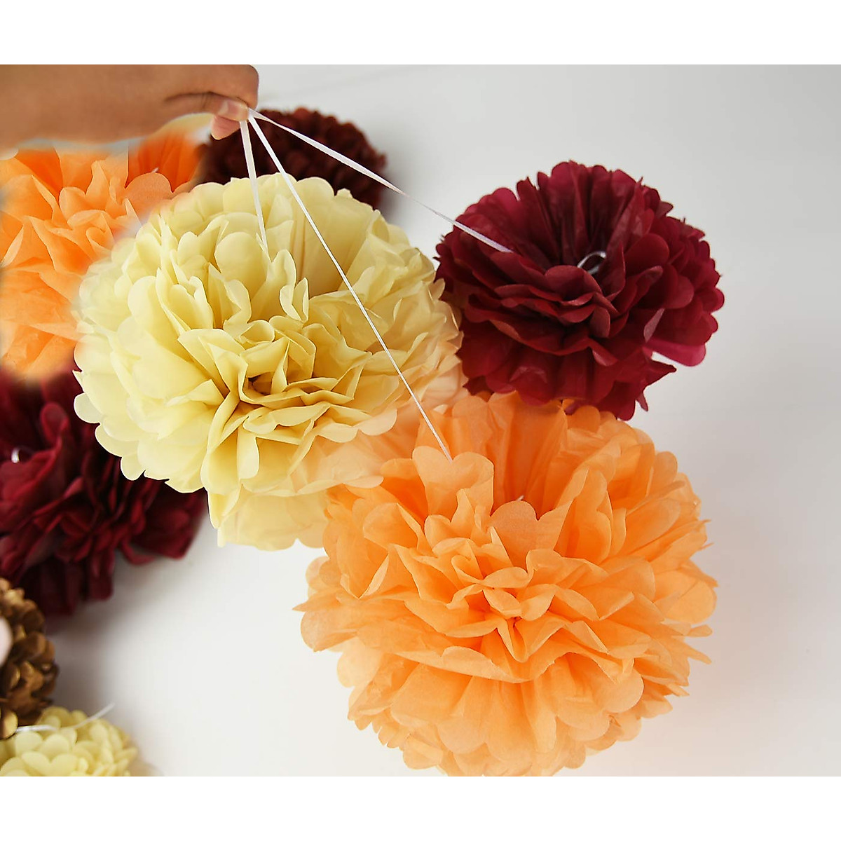 Fall Birthday Party Decorations Burgundy Champagne Orange Tissue Pom Pom Happy Birthday Banner Fall Party Decorations/30th Birthday Decorations/Burgundy Birthday Decorations