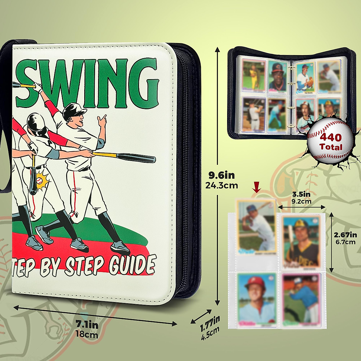 Guacalloon Baseball Card Binder with Sleeves, 440 Pockets Trading Card Holder Protectors Albums, Card Storage Organizer Case Compatible with Topps Baseball Card and other Trading Cards