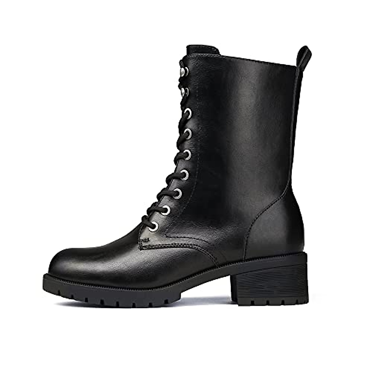 DREAM PAIRS Women's Mid-Top Combat Boot, Black Pu, 10
