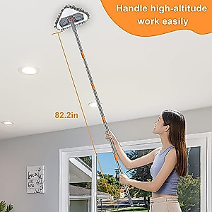 NEWBULU Long-Handled Wall Cleaning Mop, Ceiling Cleaner to Clean Ceiling Window Floors, Baseboard Cleaning Tool, Extension bar Range from 39 "to 85", 6 Replacement Pads and Window Cleaning Sticks