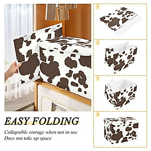 ALAZA Collapsible Large Storage Bin with Lid, Brown Cow Print Foldable Storage Cube Box Organizer Basket with Handles, Clothes Blanket Box for Shelves, Closet, Nursery, Playroom