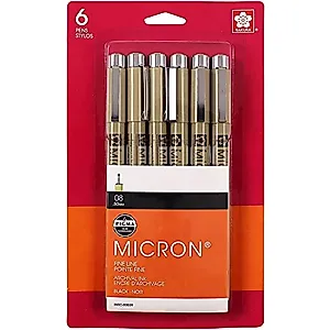 SAKURA Pigma Micron Fineliner Pens - Archival Black Ink Pens - Pens for Writing, Drawing, or Journaling - Black Colored Ink - 08 Point Size - 6 Pack
