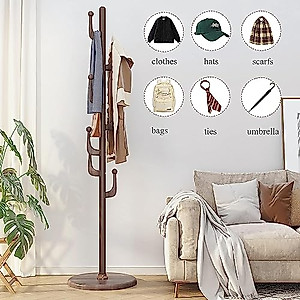 COVAODQ Coat Rack Freestanding, Coat Tree stand with 7 Hooks for Hallway Bedroom Office Natural Wood Standing Coat Rack for Clothes Hat Handbags