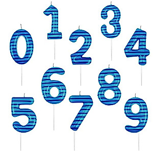 10 Pieces Number Birthday Candles 2.36 Inch Blue Stripes Numeric Birthday Candles Glitter Numbers 0-9 Birthday Cake Candle 3D Design Cake Topper Decoration for Birthday Party Wedding Decor Supplies