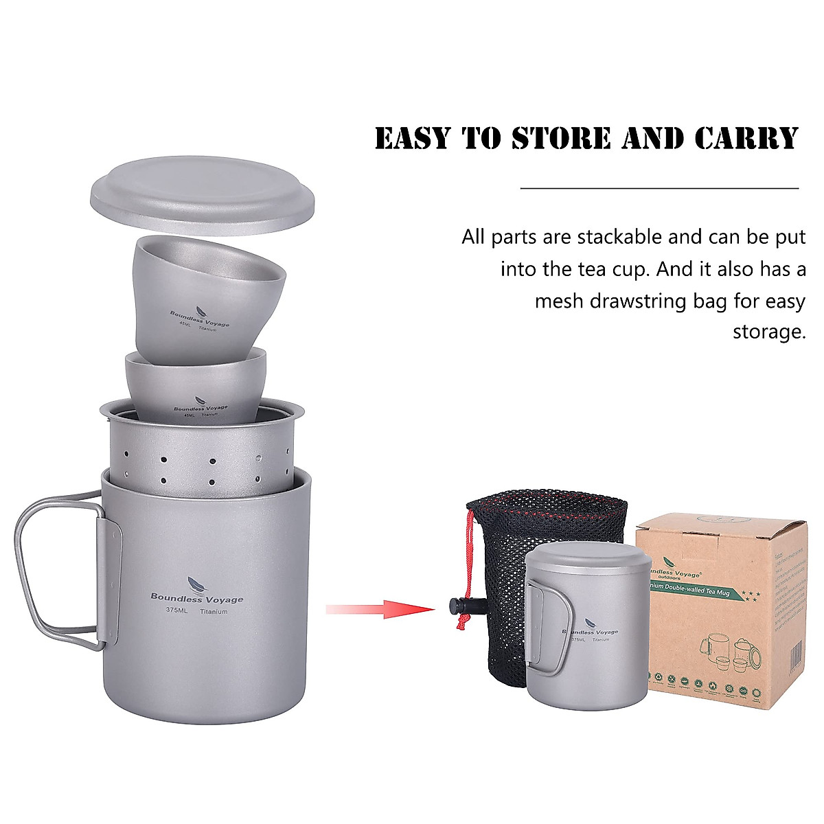 Boundless Voyage Titanium Tea Coffee Mug with Strainer Shot Glass Lightweight Double Layer Teacup for Camping Traveling Office Daily Used Ti3088D