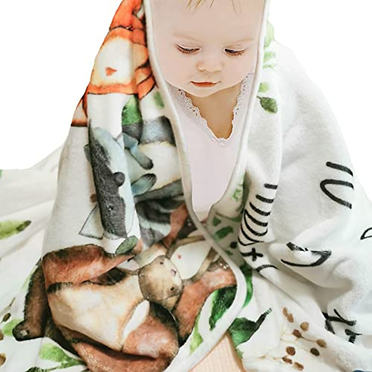 RICEFINE Woodland Baby Monthly Milestone Blanket, Woodland Animals Baby Growth Chart Monthly Blanket, Watch Me Grow Baby Woodland Forest Nursery for New Moms Baby Shower (50"x40")