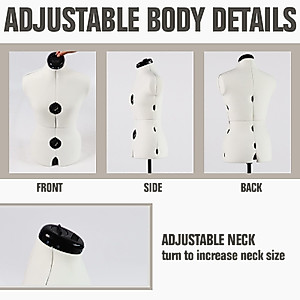 PDM WORLDWIDE Beige Adjustable Dress Form Mannequin for Sewing Female Size 6-14, Pinnable Model Body with 13 Dials, Detachable Casters, 42.5"-60" Height Range for Clothing Display, Small to Medium