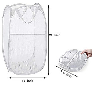 Bud Mesh Pop up Laundry Hamper, Portable Foldable Clothes Hamper for Kids Room, College Dorm or Travel, Collapsible for Storage, White