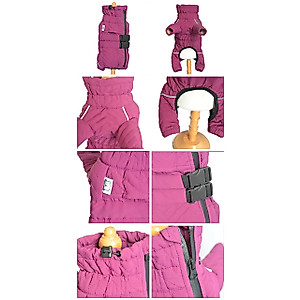 Warm Dog Coat Double Layers Dog Vest, 4 Legs Covered Windproof Waterproof Reflective Warm Dog Vest Outdoor Skating Dog Costume for Small Medium Large Dogs Purple XXL