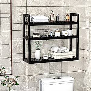 Bathroom Bamboo Shelf Organizer - 3 Tier Storage Shelf with Adjustable Wall Mounted Shelf Rack Over Toilet, Use for Bathroom, Kitchen, Living Room (Black)