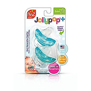 RaZbaby JollyPop Baby Pacifier Plus, 3m+, Teal, Double Pack