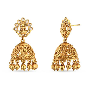 Tarinika Antique Gold Plated Utash Jhumkas with Temple Design - Indian Earrings for Women | Perfect for Ethnic Occasions | Traditional South Indian Jewelry | 1 Year Warranty*