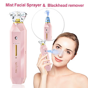 Blackhead Remover Pore Vacuum,Facial Sprayer Oxygen Hydrating,2 in 1 Multifunction Derma Blemish Removal Cleanser, Face Steamer Whitehead Acne Remover, Deeply Spots Cleaner Suction (Pink)