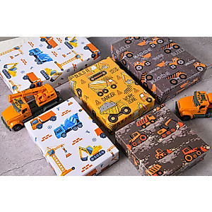 Sikiweiter Construction Wrapping Paper - 12 Sheets Construction Wrapping Paper Birthday with Trucks - 19.7 x 27.6 Inches Per Sheet