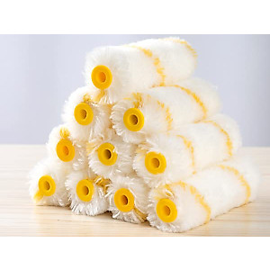 Mister Rui Paint Roller, 10 Covers, 4 Inch Paint Roller (1/2” Nap), Small Paint Roller Covers, Mini Paint Rollers for Painting Walls, Use with All Paints and Stains.