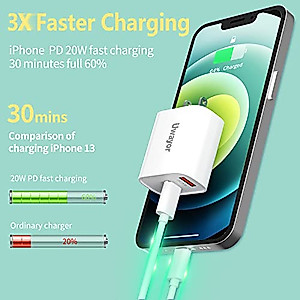 USB C Wall Charger, Uwayor 2 Pack 20W PD Type C +Quick Charger 3.0 Dual Port Faster Charging Block Plug Compatible with iPhone 14/13/12/11 /Pro Max, XS/XR/X, iPad Pro, AirPods Pro, Samsung Galaxy