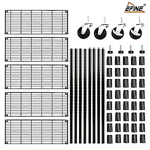 EFINE 5-Shelf Shelving Units and Storage on 3'' Wheels with 5-Shelf Liners, NSF Certified, Adjustable Heavy Duty Carbon Steel Wire Shelving Unit (30W x 14D x 63.7H) Pole Diameter 1 Inch