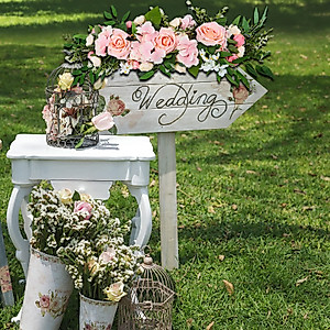 INIFLM 25.6in Wedding Peony Rose Arch Flower Swag with Green Leaves,Decorative Floral Swag Front Door Peony Arch Garland Swag for Wall Window Home Garden Party Decor, Pink