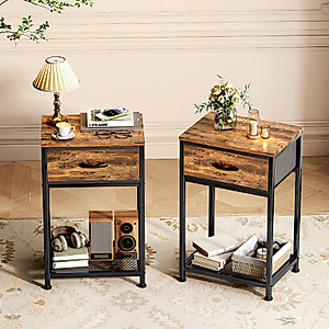 Kitstorack Night Stands Set of 2,End Tables with Drawer for Bedroom Side Table for Home, Small End Table Brown Wood Night Stand Bedroom Nightstands Bedside Table Set of 2 Bedroom Furniture