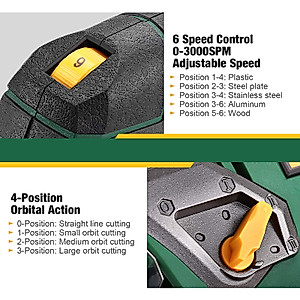 Jigsaw, TECCPO 6.5 Amp 3000 SPM Jig Saw with Laser, 6 Variable Speed, 6 Blades, ±45° Bevel Cutting, 4 Orbital Settings, Pure Copper Motor, with Carrying Case - TAJS01P