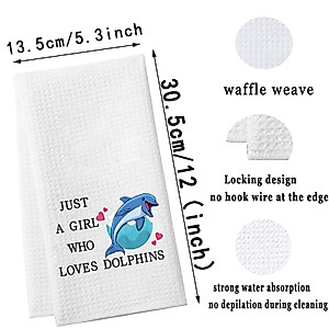 WZMPA Funny Dolphin Kitchen Towel Animal Lover Gift Just A Girl Who Loves Dolphins Dish Towel Waffle Weave Dolphin Kitchen Decor (Loves Dolphins)
