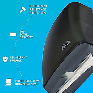 OVAL - Multifold Paper Towel Dispensers | Wall Mount Paper Towel Holder Large Capacity Storage 400 Paper Towels | Durable ABS for High-Traffic Areas | Commercial Wall Mounted Paper Towel Holder