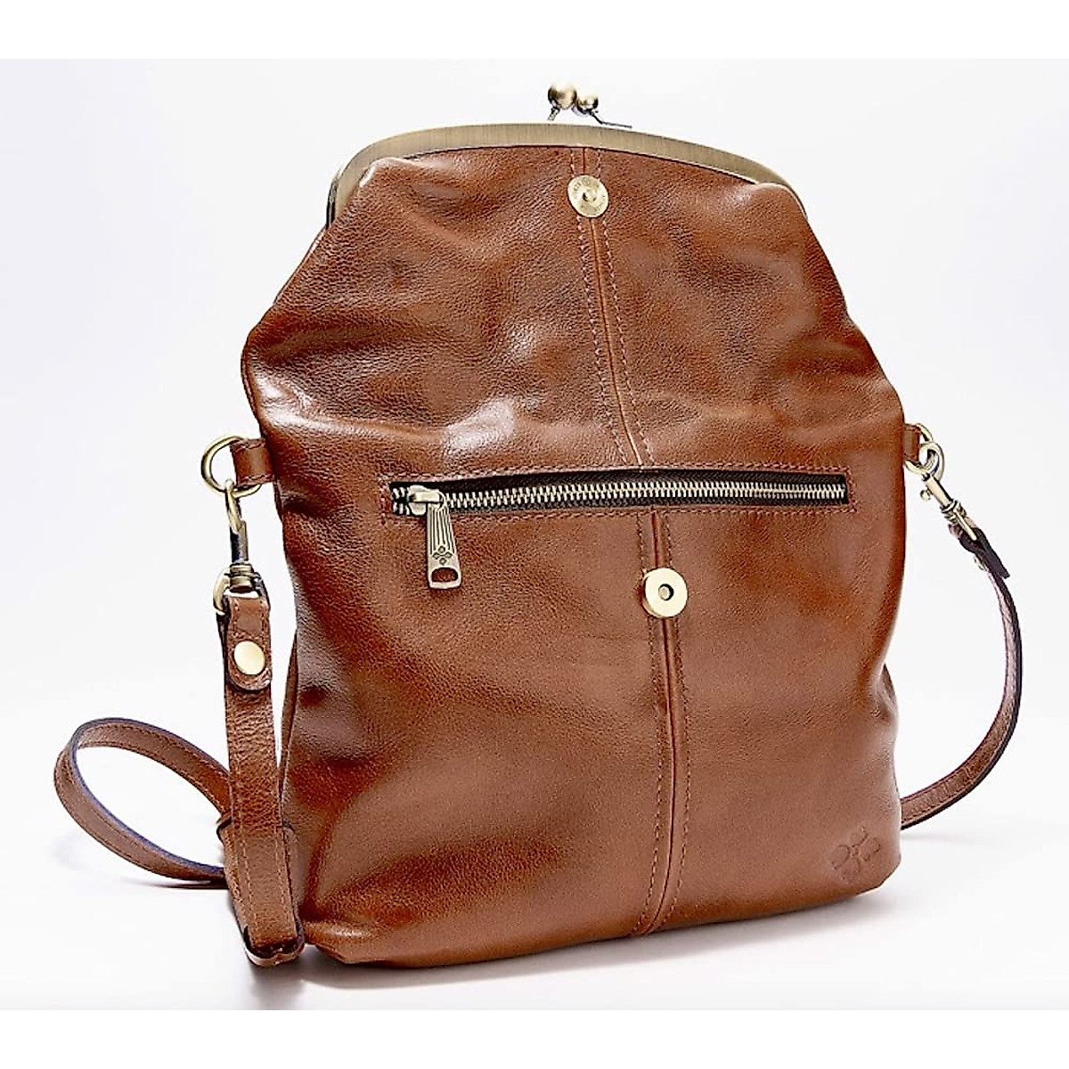 Patricia Nash Distressed Vintage Leather Barsby Crossbody in Cognac