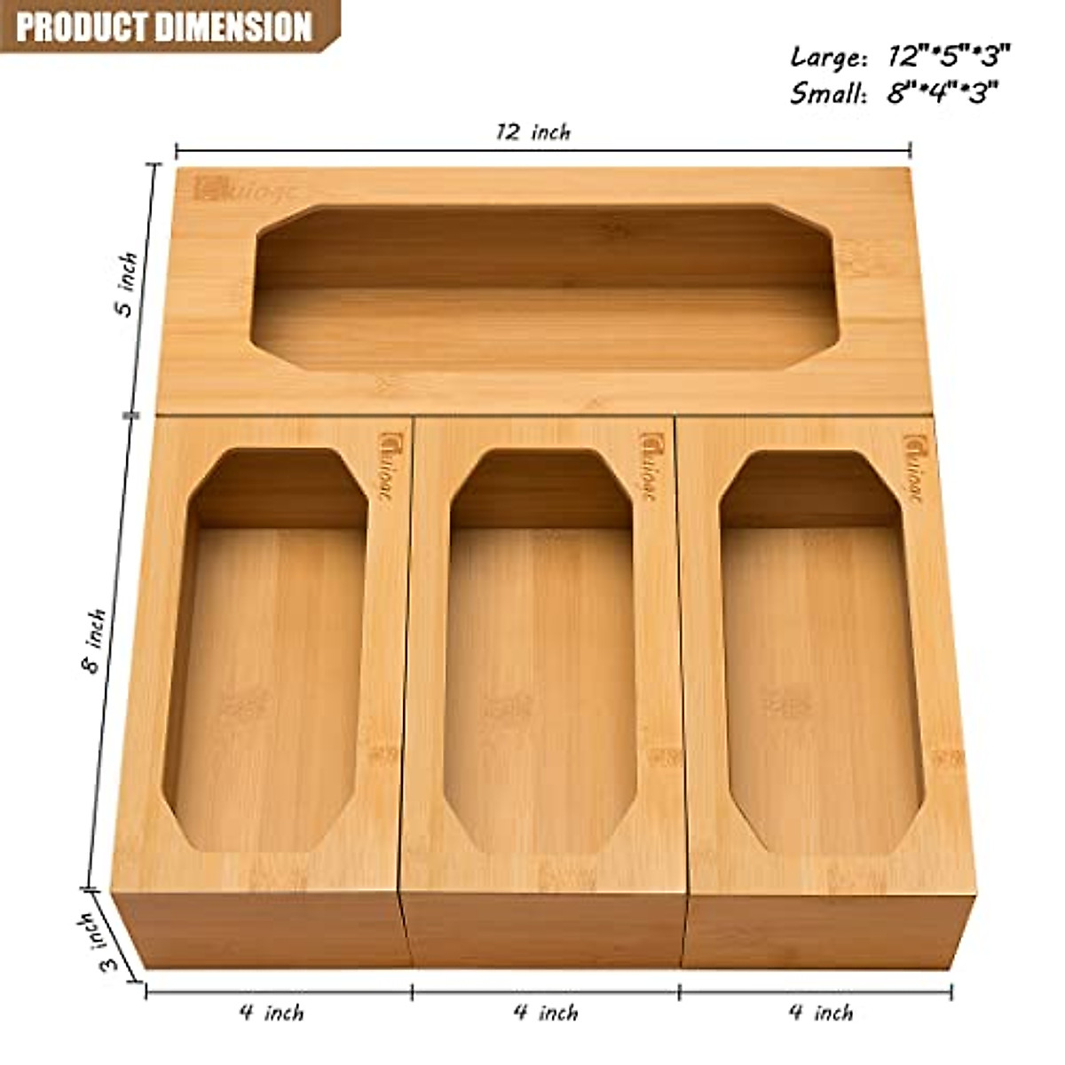 Food Storage Bag Holders, guiogc Bamboo Ziplock Bag Organizer for Drawer, Baggie Organizer Compatible with Gallon, Quart, Sandwich, Snack and Variety Size Food Bags 4 Piece Set