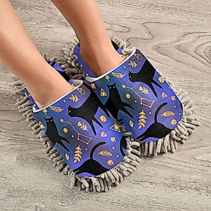 Black Cats Mop Slippers Shoes Cover for Floor Cleaning Washable Dirty Hair Dust Cleaners Microfiber Mop Socks for Office Kitchen House