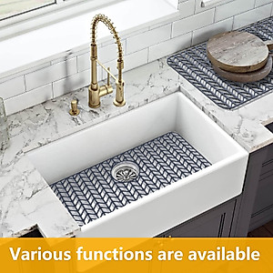 Silicone Sink Mat Protectors for Kitchen 26''x 14'' JOOKKI Kitchen Sink Protector Grid for Farmhouse Stainless Steel Accessory with Rear Drain