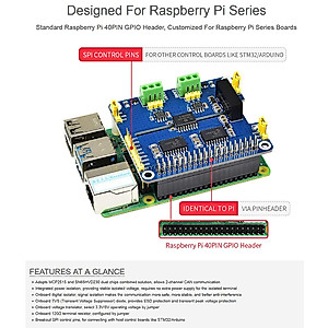for Raspberry Pi 2-Channel Isolated CAN Bus Expansion HAT MCP2515 + SN65HVD230 Dual Chips Solution 3.3V/5V Breakout SPI STM32 with Multi Onboard Protection Circuits 2-CH @XYGStudy
