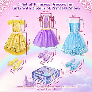 Meland Princess Dress Up for Girls 3-6, Dress Up Clothes for Girls with Princess Shoes Toy, Birthday Gift for Toddlers