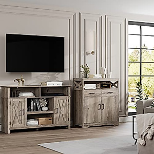 HOSTACK Modern Farmhouse Buffet Sideboard, Kitchen Storage Cabinet with Shelves and Doors, Wood Buffet Cabinet with Drawers, Coffee Bar, Floor Cabinet Cupboard for Dining Room, Ash Grey
