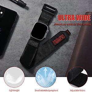 V.R.HOPE Ultra Wide Watch Band Compatible with Apple Watch 49mm 45mm 44mm 42mm for Men, Nylon Sport Adjustable Strap Military Tactical Style for iWatch Ultra Series 8 7 6 5 4 3 2 1 SE (Black)