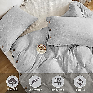 MUKKA Duvet Cover Set King Size Heather Grey Coconut Button Closure Linen Like Chambray Modern Style Elegant Soft King Duvet Cover Luxury& Breathable Covers (104 * 90 inches)