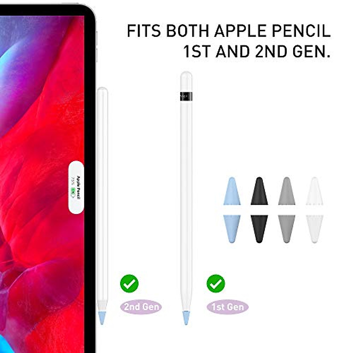 Delidigi 40 Pack Tips Cover for Apple Pencil 2nd Generation and 1st Gen Silicone Nibs Caps Writing Protection Accessories((Blue+ Black+Grey+ White,40Pack)