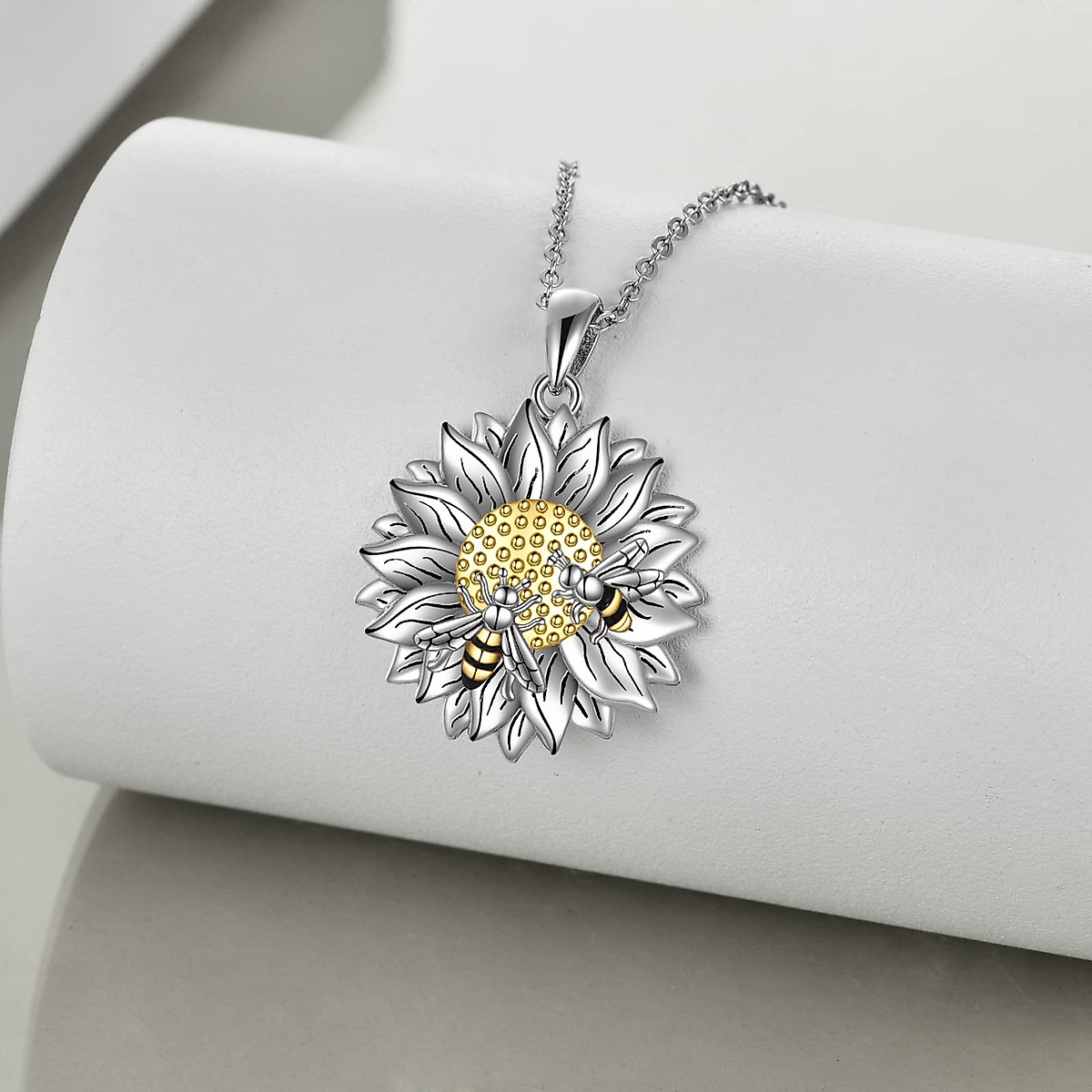 HUKKUN Sunflower Necklace Sterling Silver Sunflower with Bee Pendant Necklace You Are My Sunshine Sunflower Jewelry Gifts for Women
