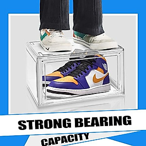 EDS FAM 10 Pack Shoe Storage Box Clear Plastic Crates Stackable Acrylic with Magnetic Door Storage for Sneakerheads Boot Display Case
