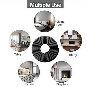 Baby Proof Edges & Corners Protector - Child Proofing Corner Edge Safety Gurards 18ft Edge + 8 Corners Kids Furniture Foam Cushion Bumpers Guard for Fireplace Table Cabinet (Black)