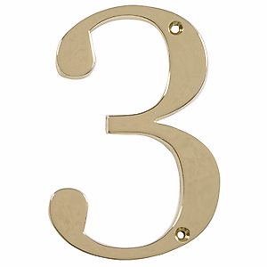 Distinctions by Hillman 843153 4-Inch Flush-Mount Polished Brass House Number 3