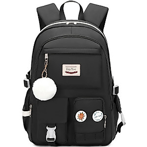 Hey Yoo Backpack for Girls Bookbag Cute School Bag College Middle High Elementary School Backpack for Teen Girls (Black)