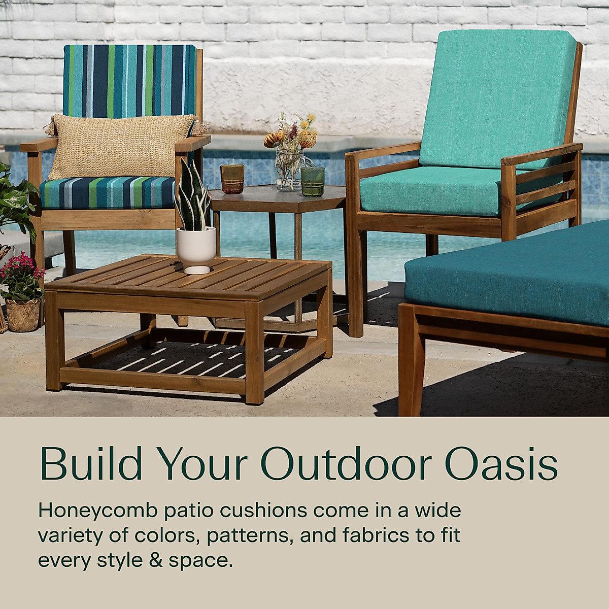 Honeycomb Outdoor Midback, 18.5" W x 17" D, Stripe Poolside Outdoor Chair Cushion