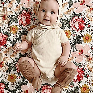 Bamboo Cotton Muslin Floral Swaddle Blankets Girl with Headband| Hospital Newborn Baby Receiving Blanket| Silky Soft Large 47’’X47’’| Newborn Baby Nursery Swaddle Wrap |Birth Announcement Card