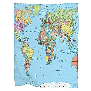 Swono World Map Throw Blanket,Colored World Map with Borders Countries Roads and Cities Soft Warm Flannel Blanket for Couch Bedroom Blankets for Adults Girl Boy 40"X50"